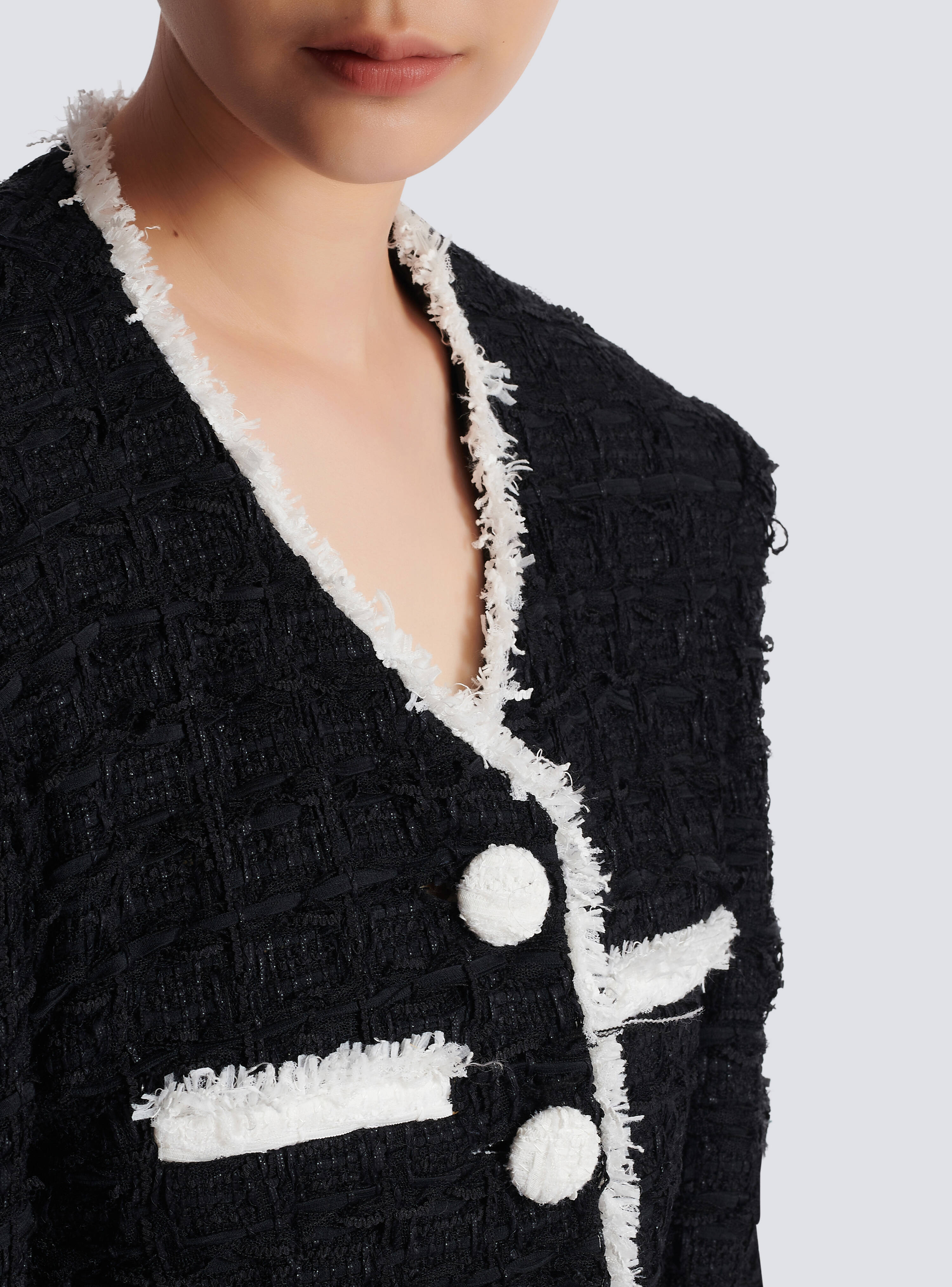 Short tweed jacket with contrasting details - Women | BALMAIN